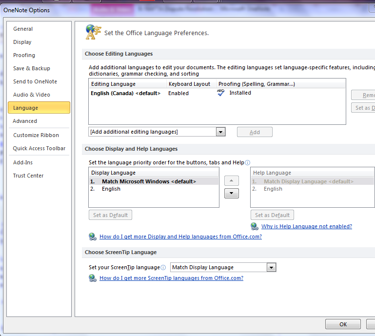 How do I set the default language in OneNote? In particular, I want to ...